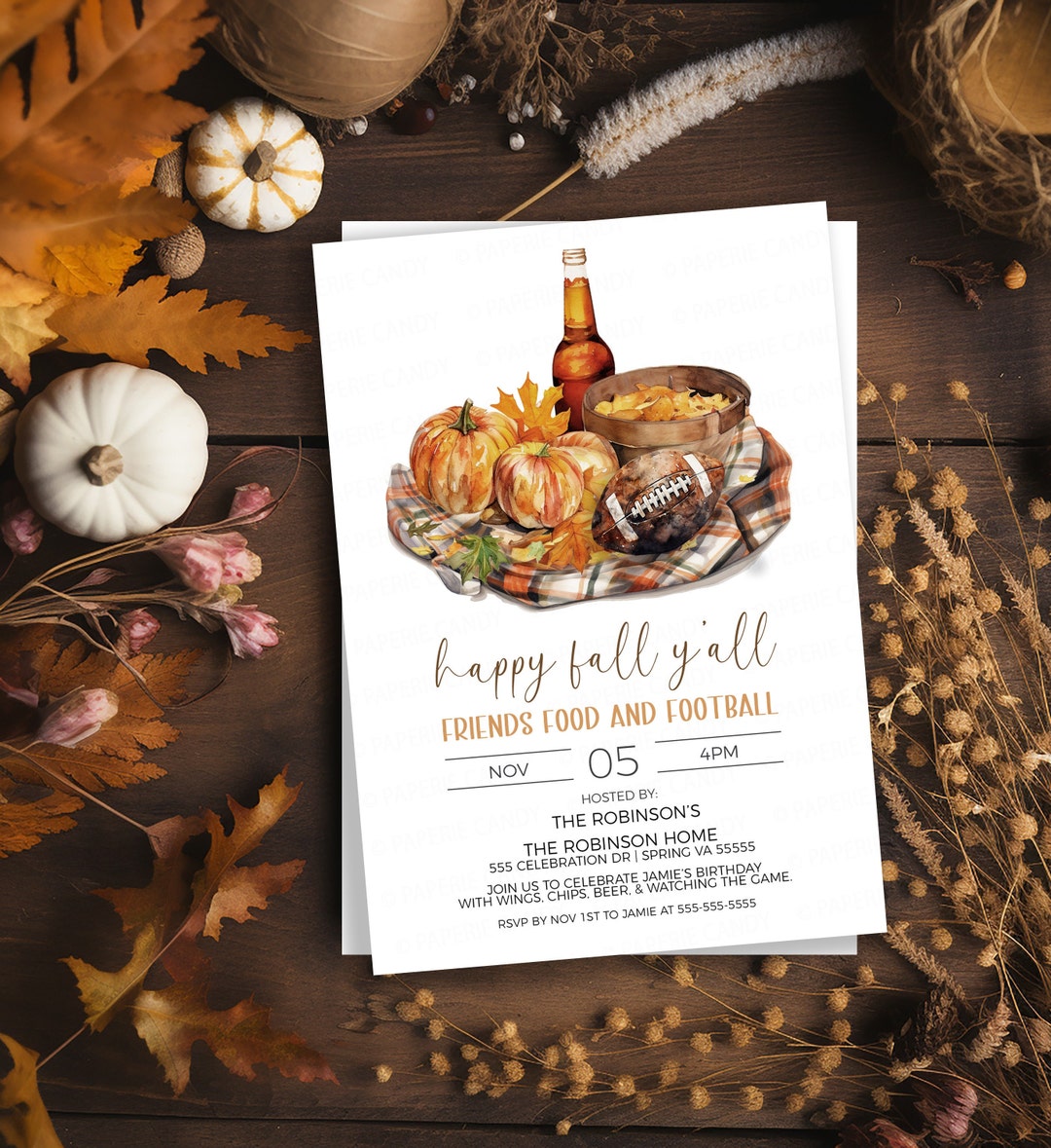 Fall Football Party Invitation, Happy Fall Ya'll, Friends Food ...