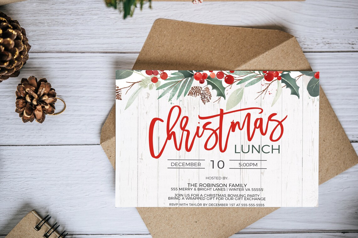 Editable Christmas Lunch Party Invitation Brunch Luncheon - Etsy