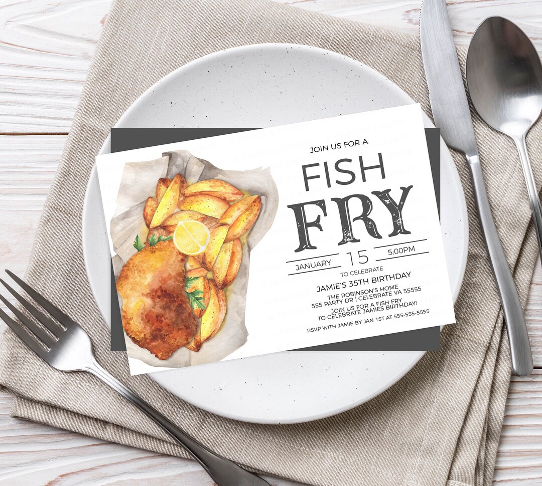 Fish Fry Invitation, Fish and Chips Invite, Seafood Birthday Party ...