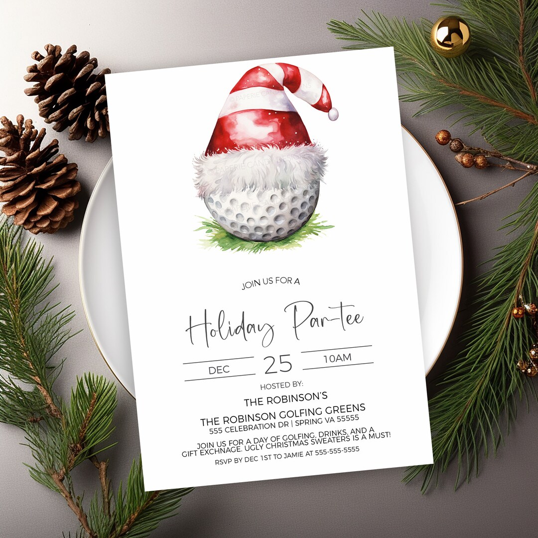 Christmas Golf Invitation, Winter Holiday Golfing Par-tee Invite, Golf ...
