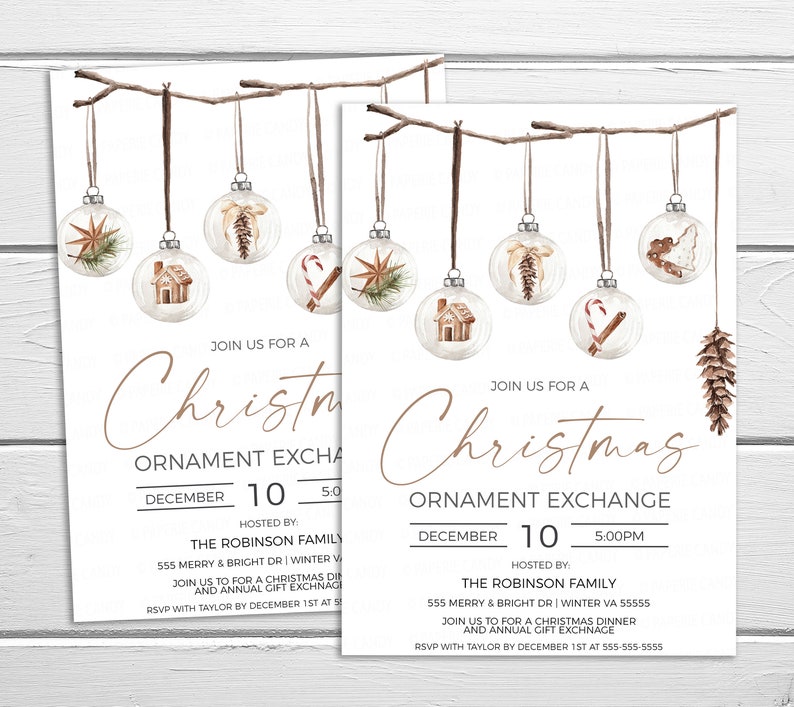 Ornament Exchange Party Invitation, Editable Christmas Party Gift Swap ...