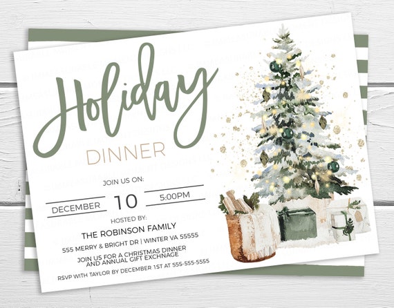 Editable Holiday Party Invitation, Brunch Lunch Dinner Breakfast Invite ...