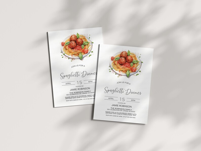 Spaghetti Invitation Spaghetti Invite Italian Pasta Dinner - Etsy