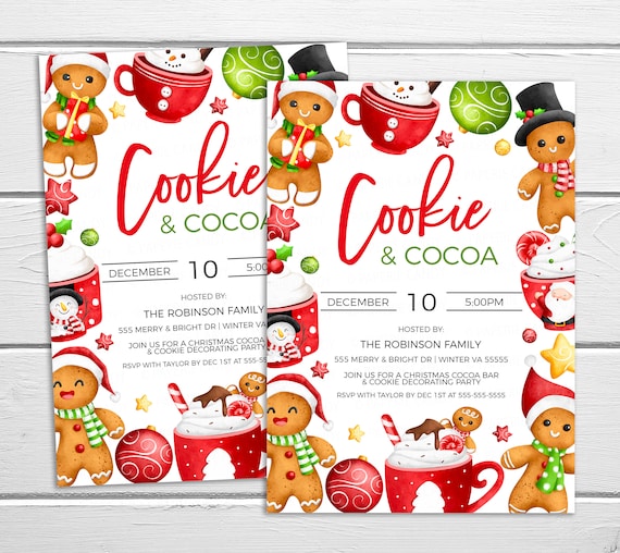 Editable Cookies & Cocoa Party Invitation, Cookie Decorating Party ...