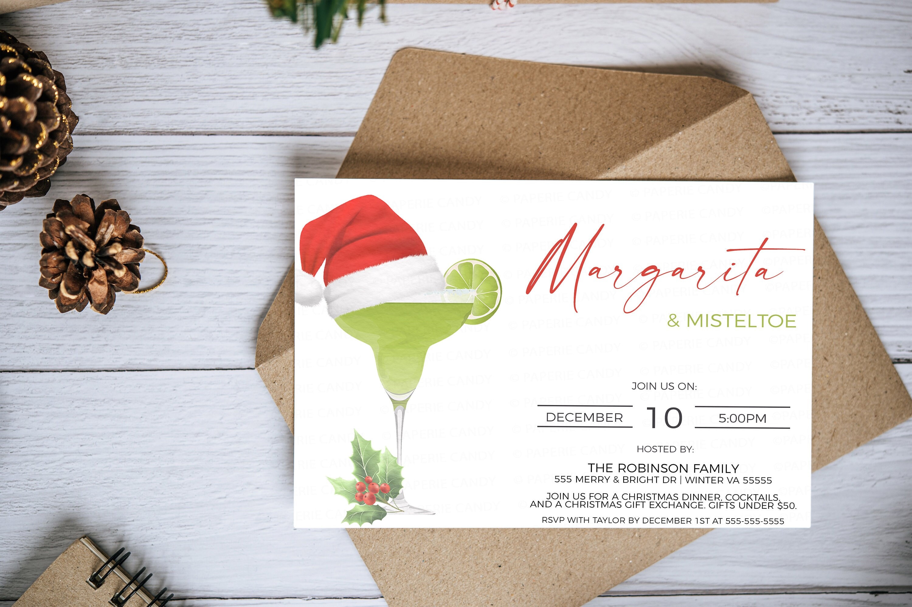 Editable Margarita and Mistletoe Party Invitation, Holiday Fiesta ...