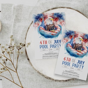 4th of July Pool Party Invitation, Independence Day Pool Party Invite ...
