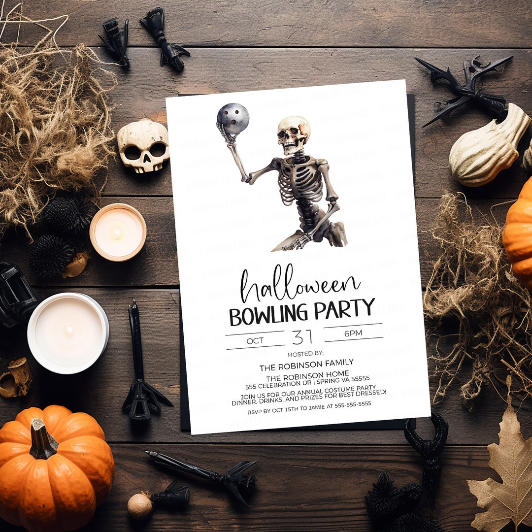 Halloween Bowling Party Invitation, Halloween Bowling Costume Party ...