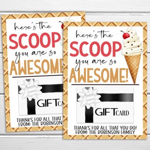 Ice Cream Gift Card Holder, Here's the Scoop You're Awesome, Gift for ...