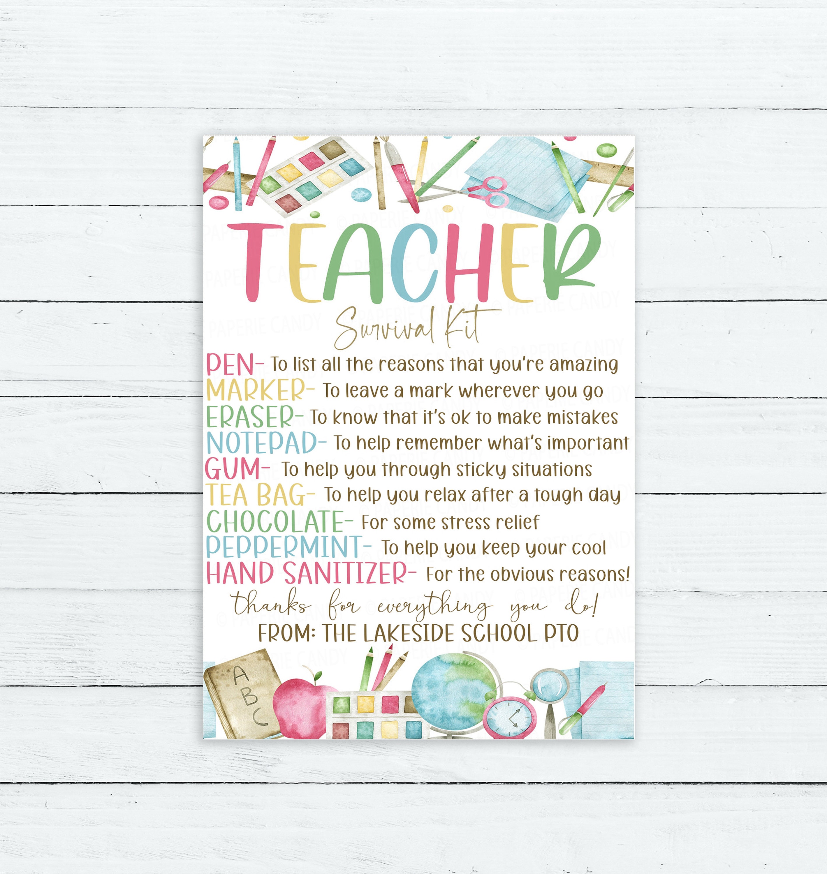 Teacher Survival Kit Gift Tag Welcome Back to School First - Etsy