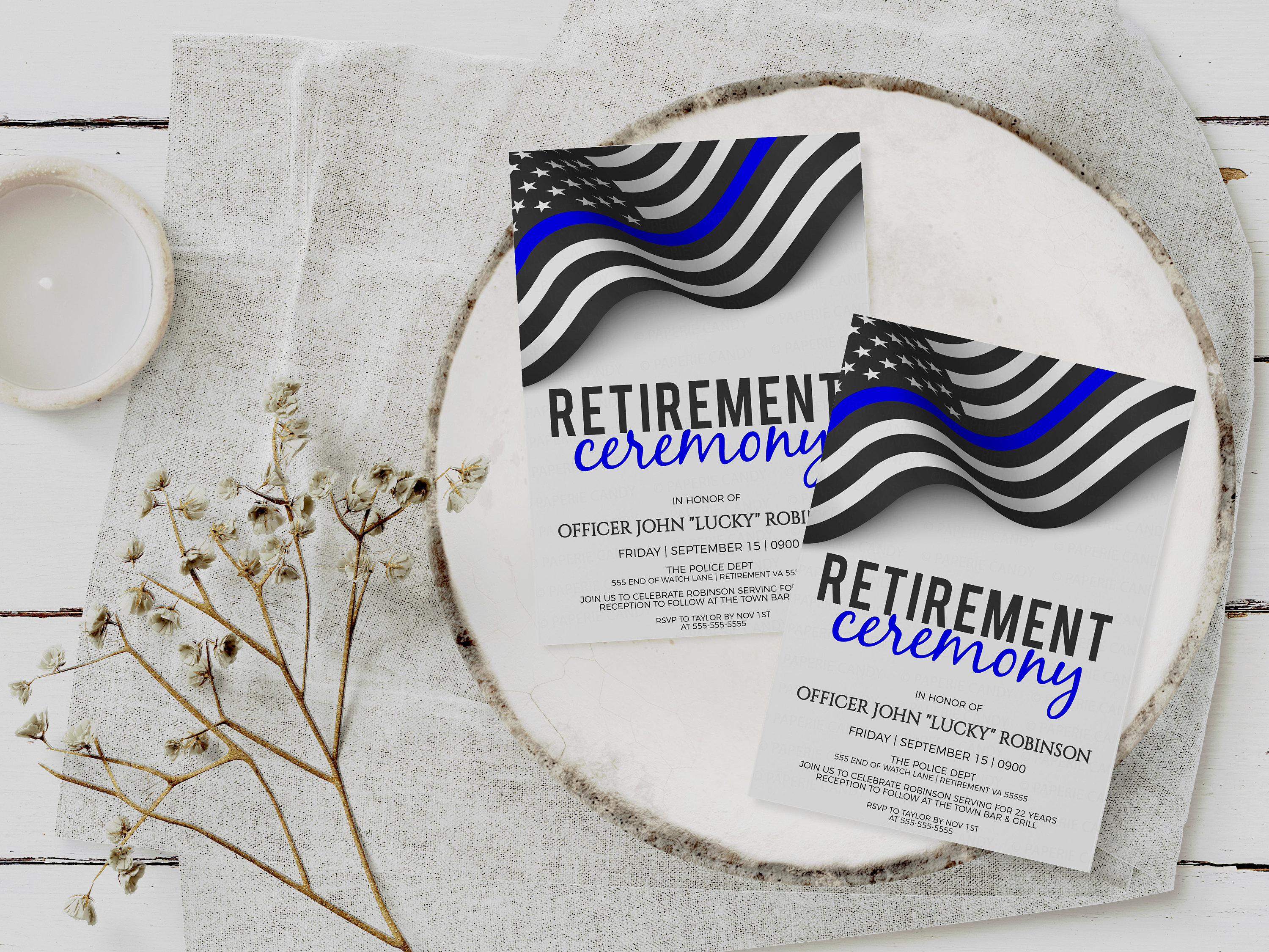 Police Officer Retirement Invitation, Editable Thin Blue Line Invite ...