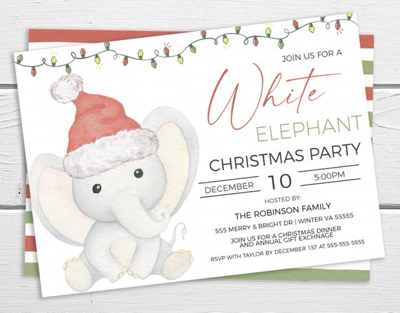 White Elephant Party Invitation, Gift Exchange Invite, Friends Family ...