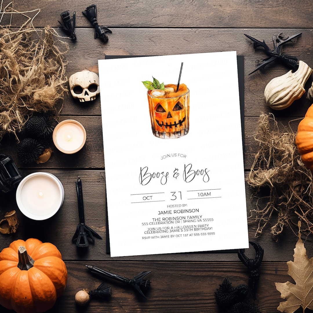 Halloween Booze and Boos Invitation, Cocktail Costume Party Invite ...