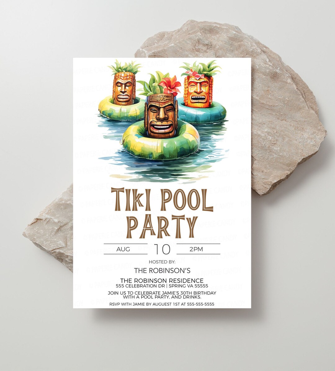 Tiki Pool Party Invitation, Tiki Water Park Party Invite, Hawaiian Pool ...