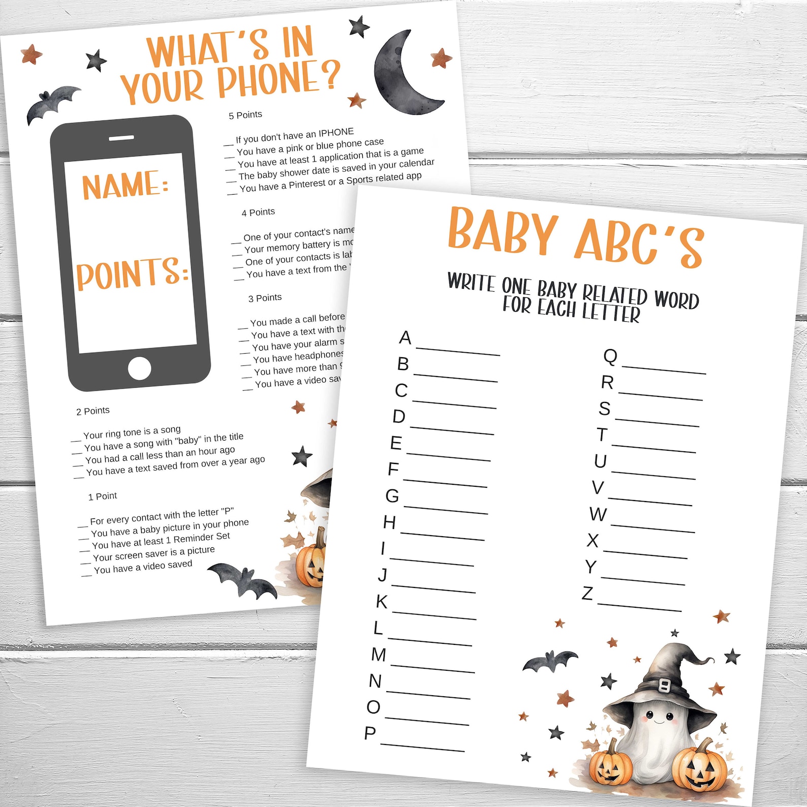 Halloween Baby Shower Games, 20 Printable Baby Shower Game, A Little ...