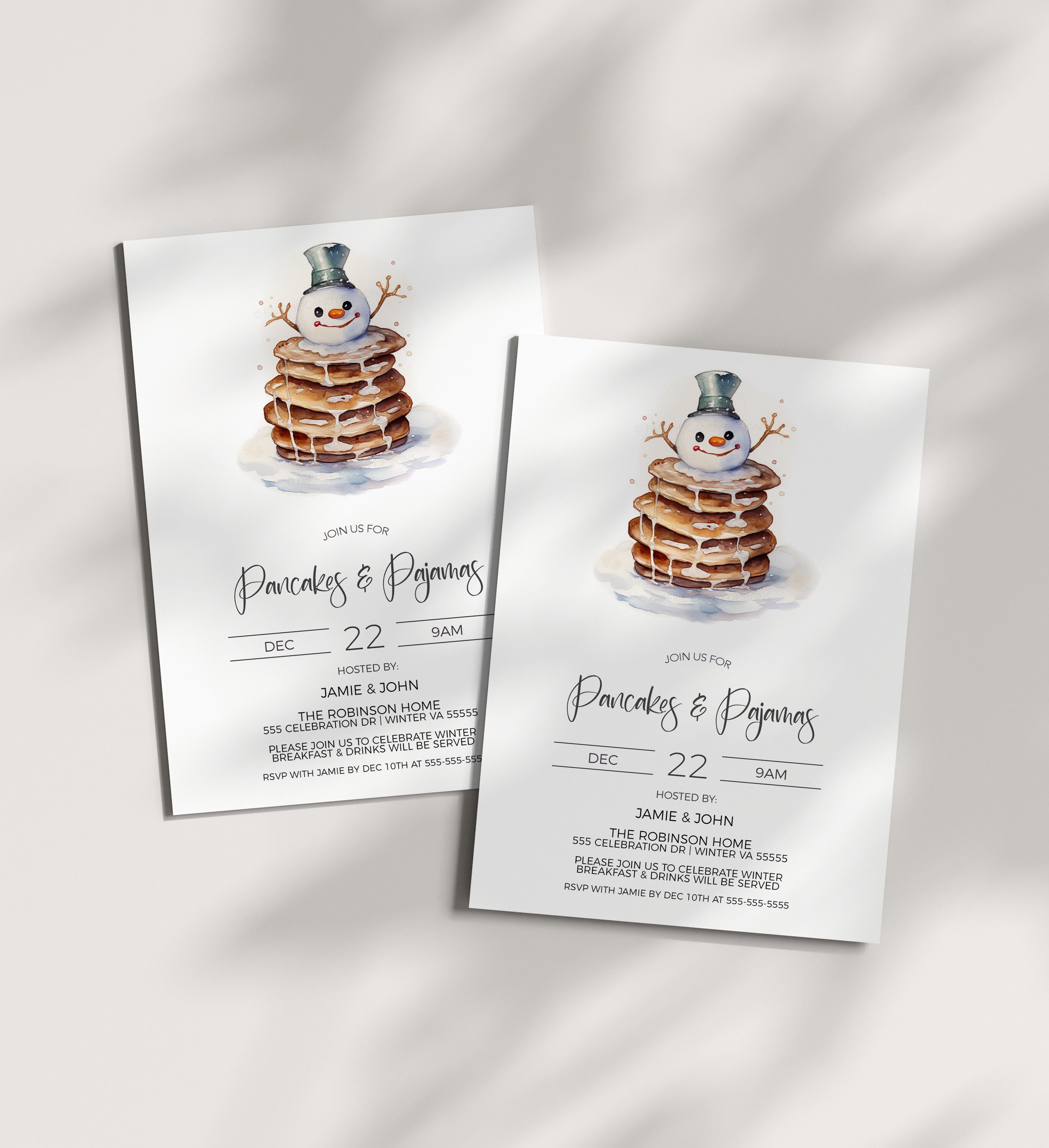 Holiday Pancake & Pajamas Invitation, Winter Pancakes and Pjs Invite ...