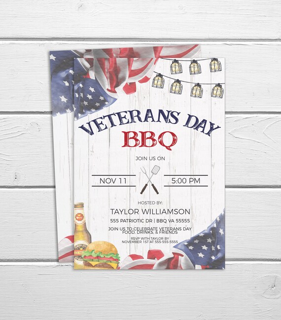 Veterans Day BBQ Invitation, Editable Babrecue Patriotic Invite ...
