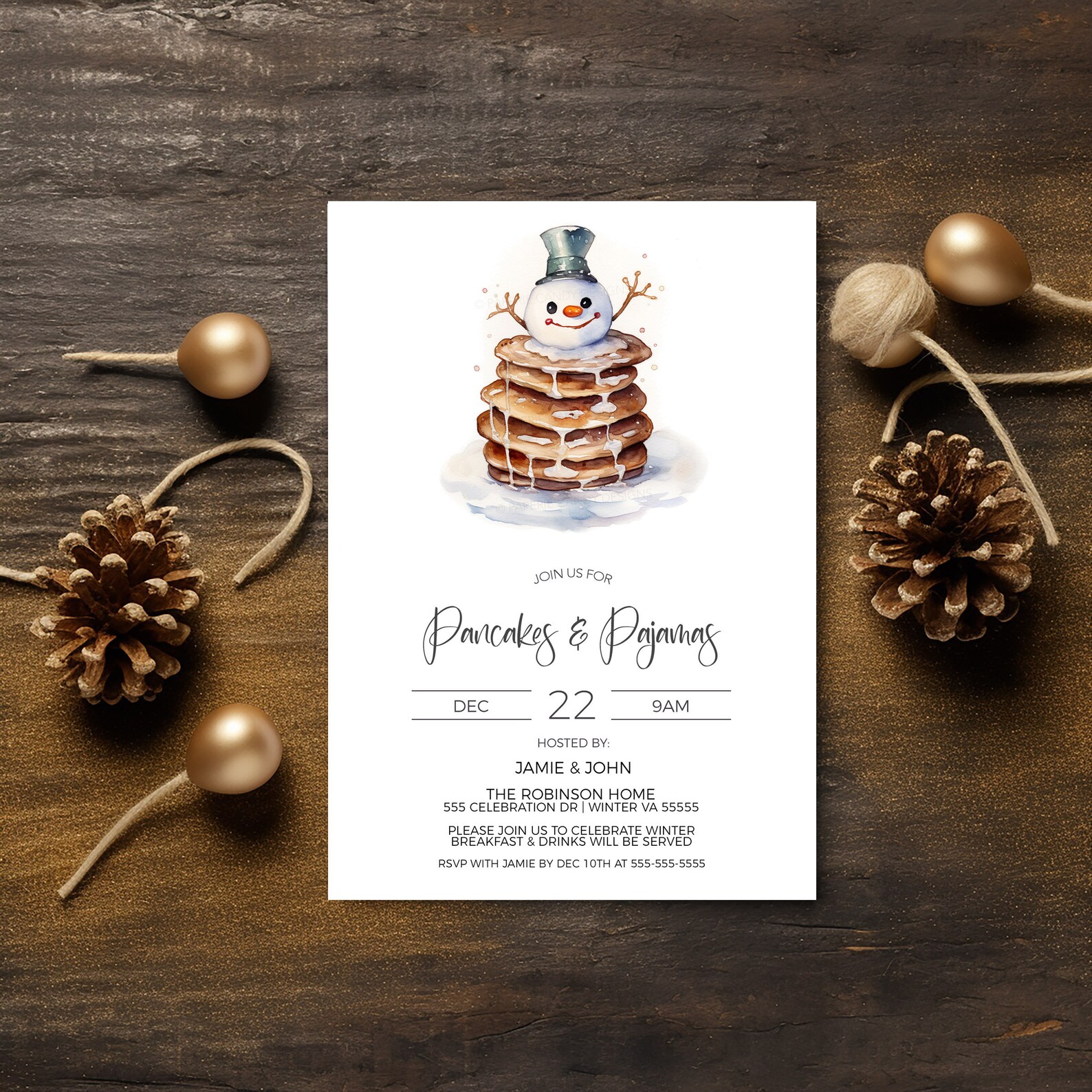 Holiday Pancake & Pajamas Invitation, Winter Pancakes and Pjs Invite ...