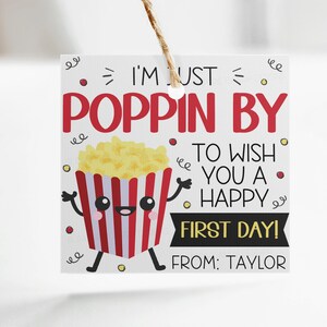 Back to School Popcorn Gift Tag, Poppin' by to Wish You A Happy First ...