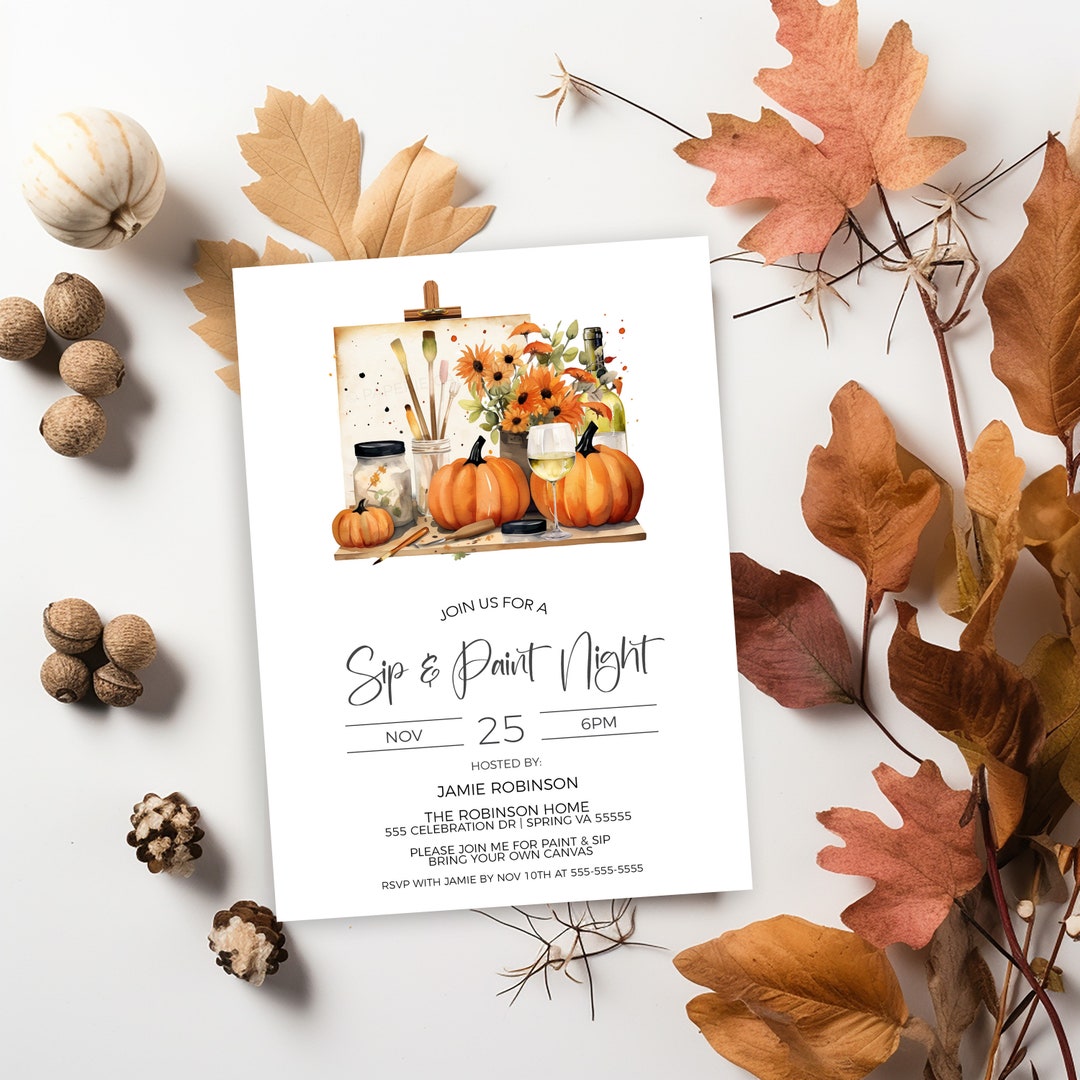 Fall Sip and Paint Party Invitation, Fall Wine Painting Party Invite ...