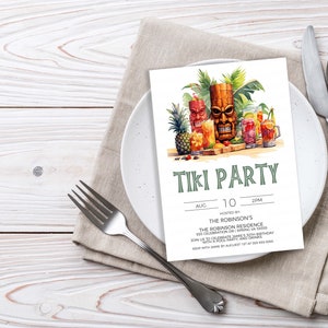 Tiki Invitation, Tiki Party Invite, Hawaiian Party, Tropical Luau Party ...