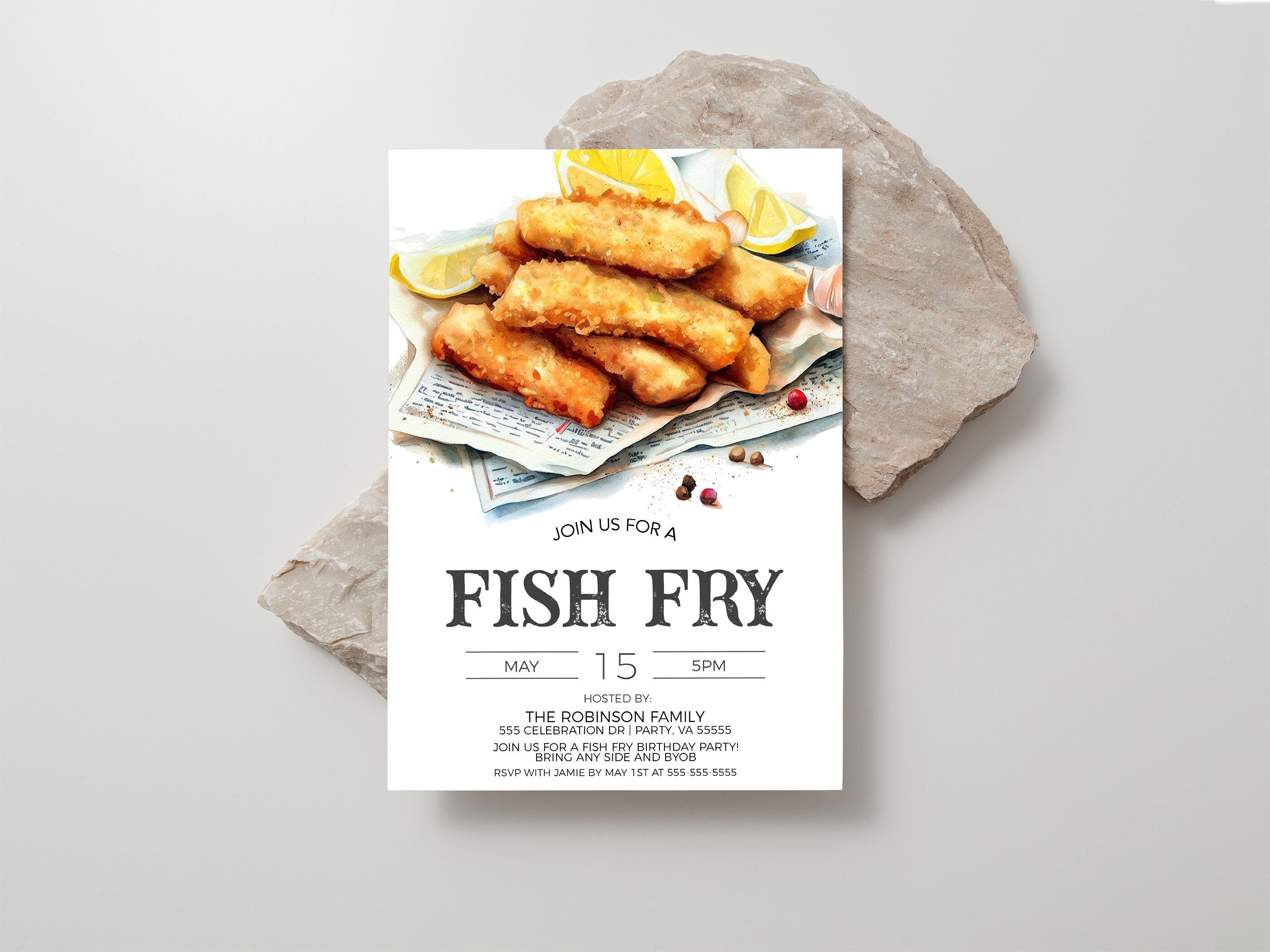 Fish Fry Invitation, Fish and Chips Invite, Seafood Birthday Party ...