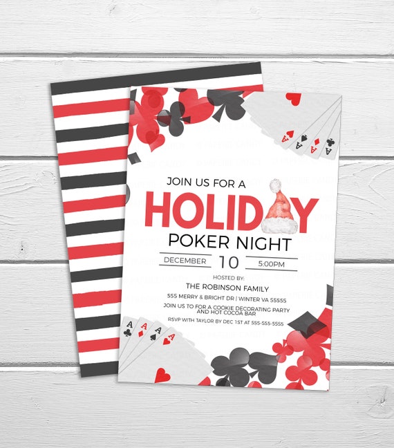 Editable Holiday Poker Night Party Invitation, Christmas Card Game ...