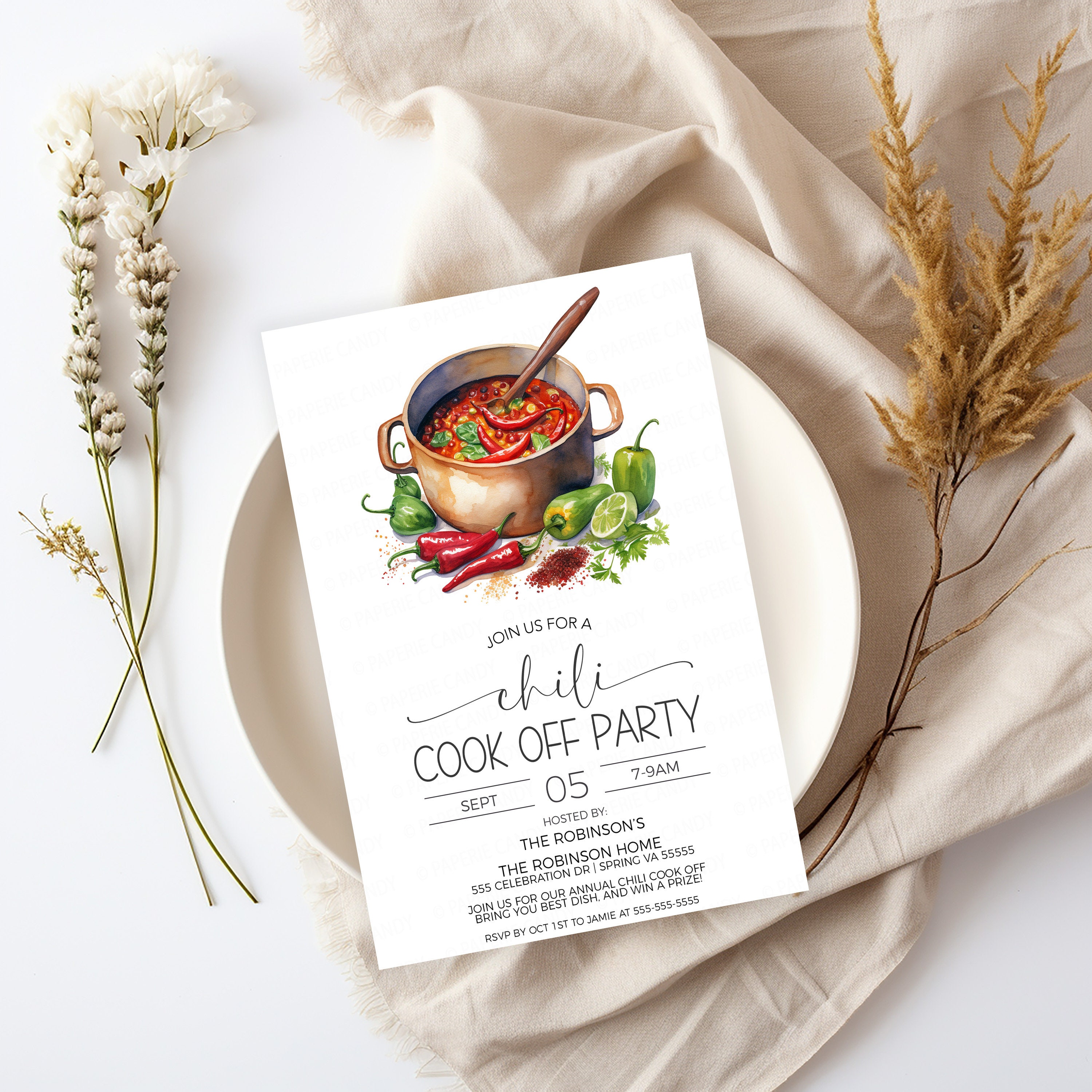 Chili Cook off Invitation, Chili Cook-off Tasting Competition Invite ...
