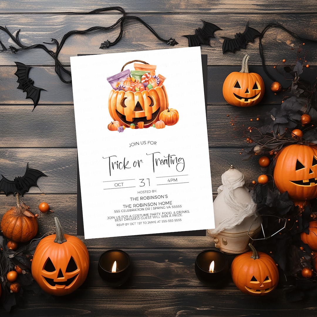 Halloween Trick or Treating Party Invitation, Halloween Trick or Treat ...