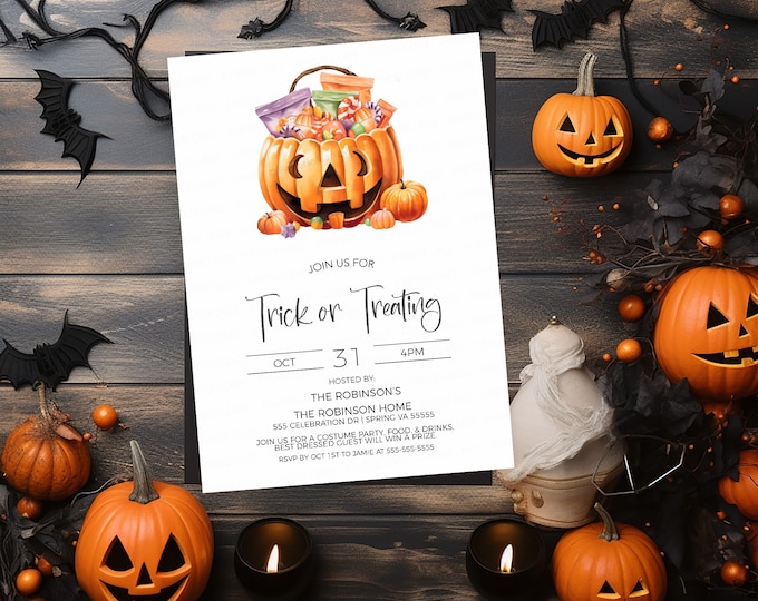 Editable Invitation, Trick or Treat Halloween Party Invitation ...