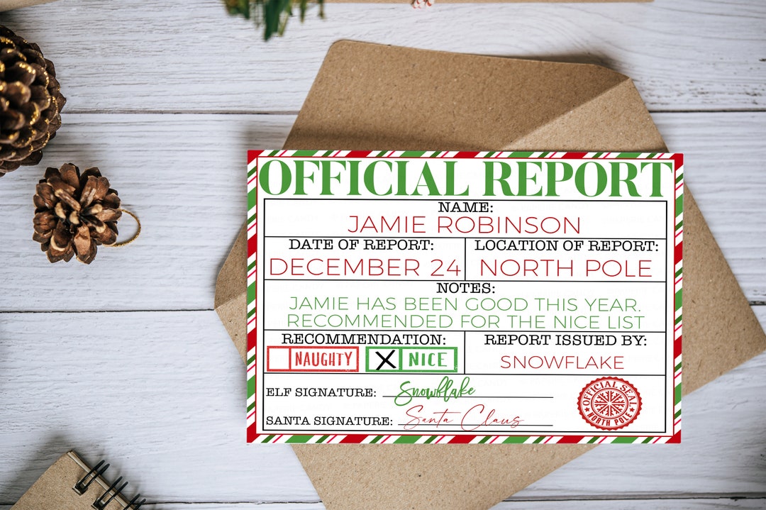 Santa Report, Naughty or Nice List Letter, Printable Santa Claus Letter ...