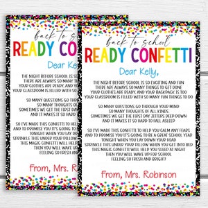 Editable Back to School Ready Confetti, First Day Jitters, Night Before ...