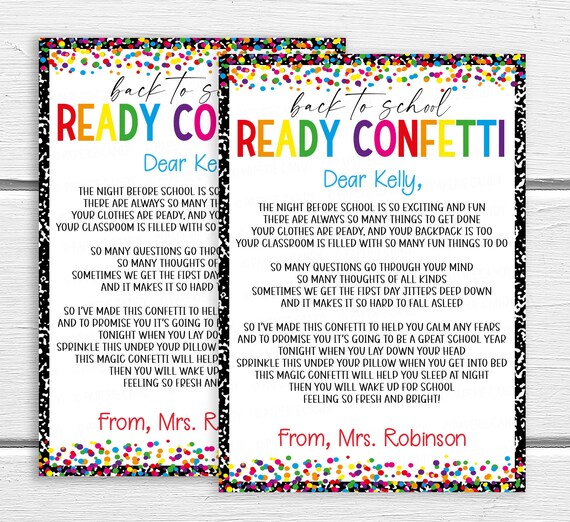 Editable Back To School Ready Confetti, First Day Jitters, Night Before ...