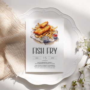 Fish Fry Invitation, Fish and Chips Invite, Seafood Birthday Party ...