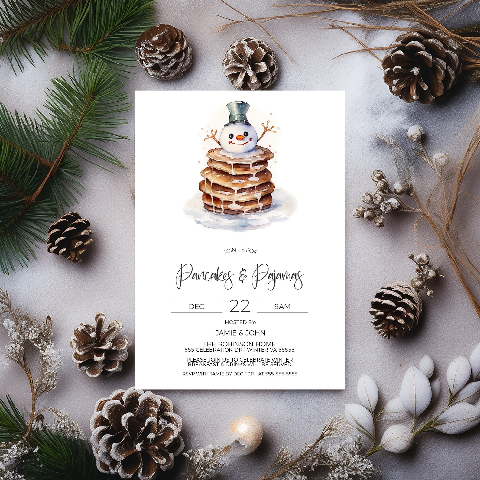 Holiday Pancake & Pajamas Invitation, Winter Pancakes and Pjs Invite ...