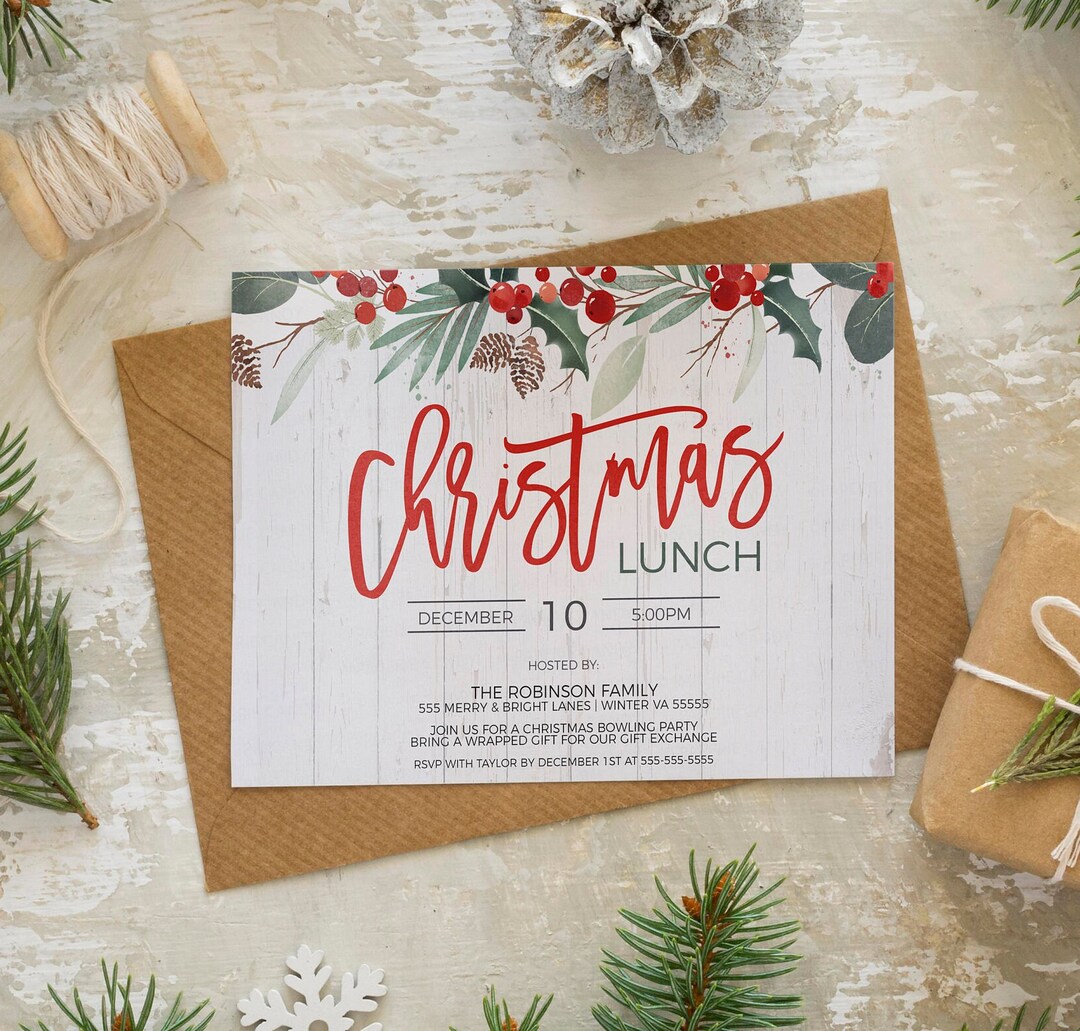 Editable Christmas Lunch Party Invitation, Brunch Luncheon Dinner ...