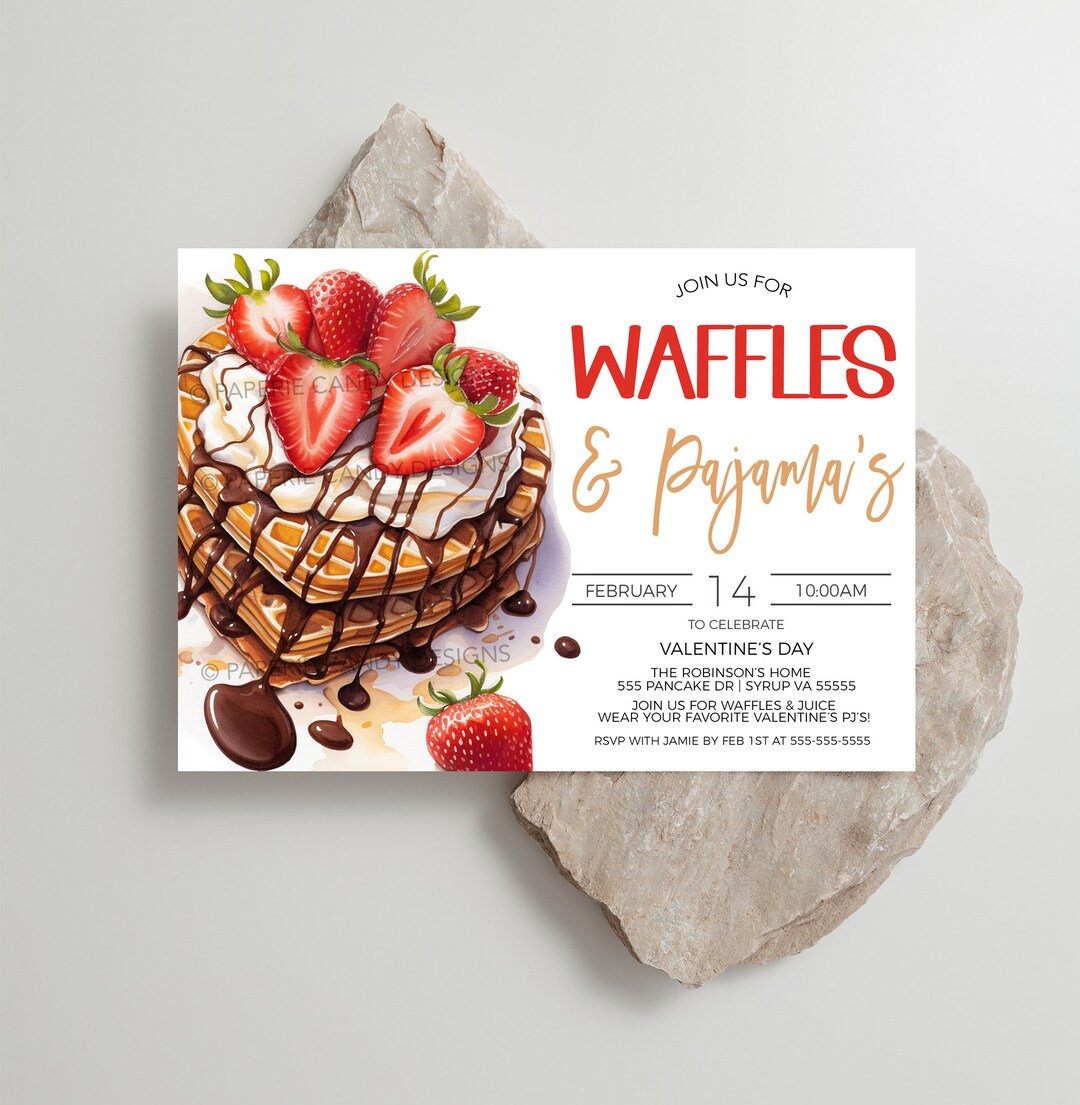 Valentine's Day Waffles & Pajamas Invitation, Editable Valentine Waffle ...
