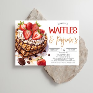 Valentine's Day Waffles & Pajamas Invitation, Editable Valentine Waffle ...