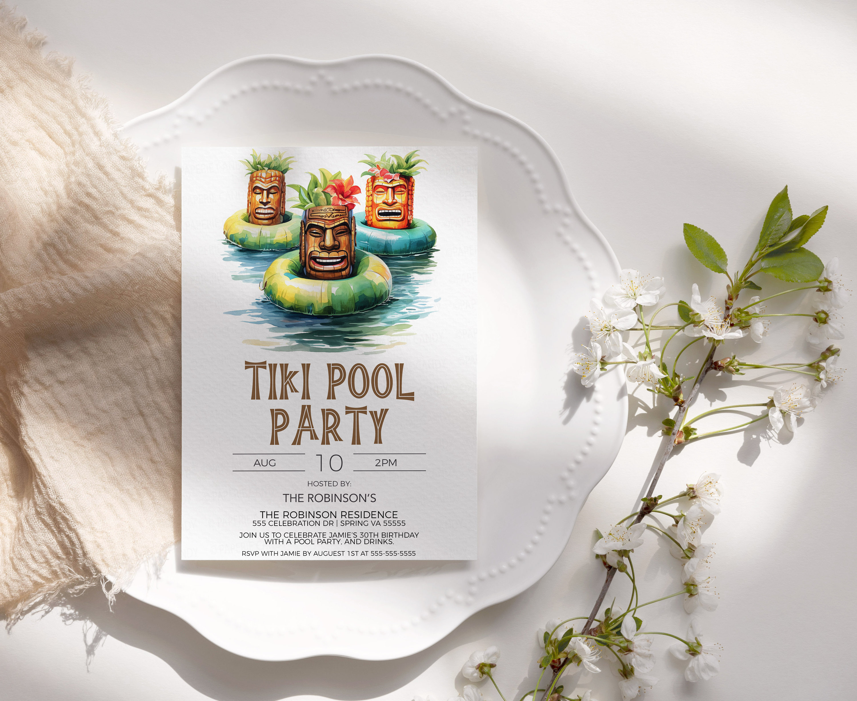 Tiki Pool Party Invitation Tiki Water Park Party Invite - Etsy