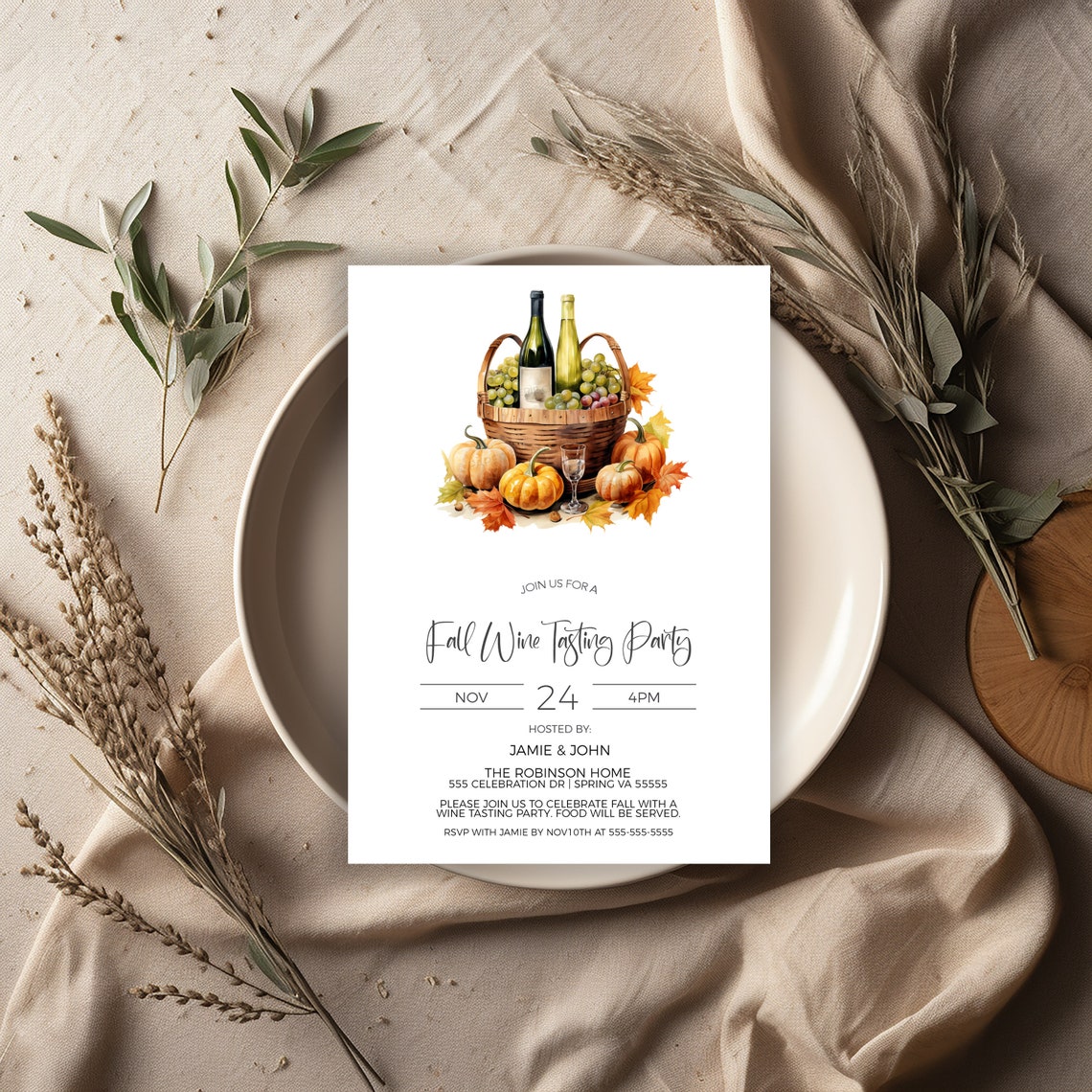 Fall Wine Tasting Invitation, Autumn Wine Party Invite, Fall Wine and ...
