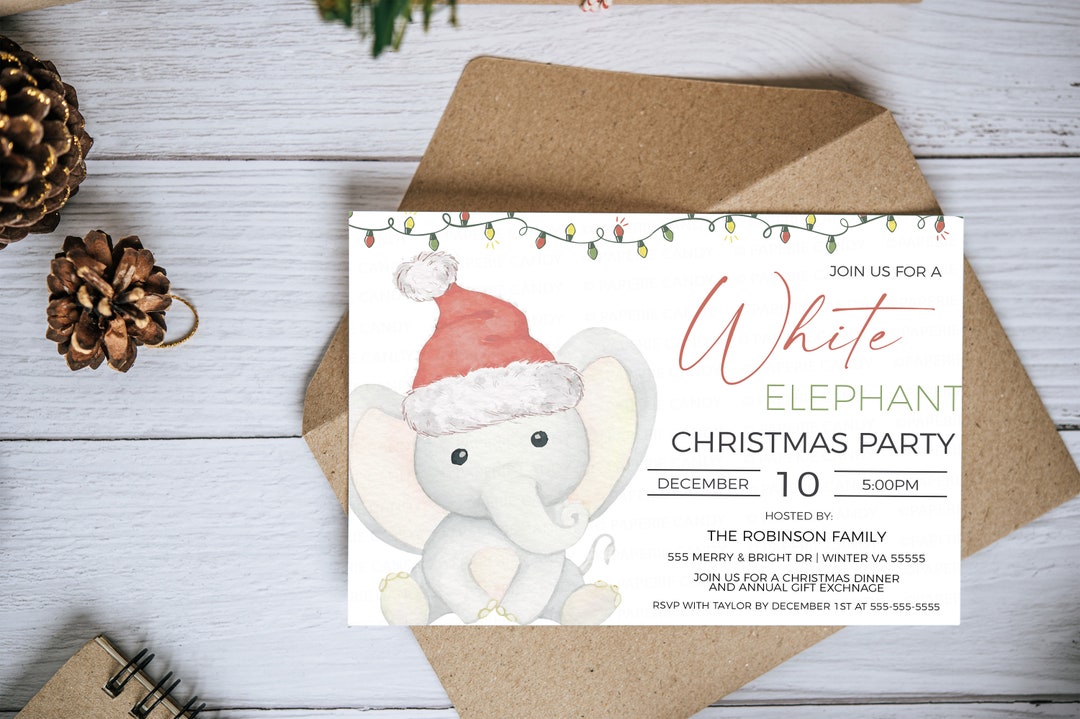 White Elephant Party Invitation, Gift Exchange Invite, Friends Family ...