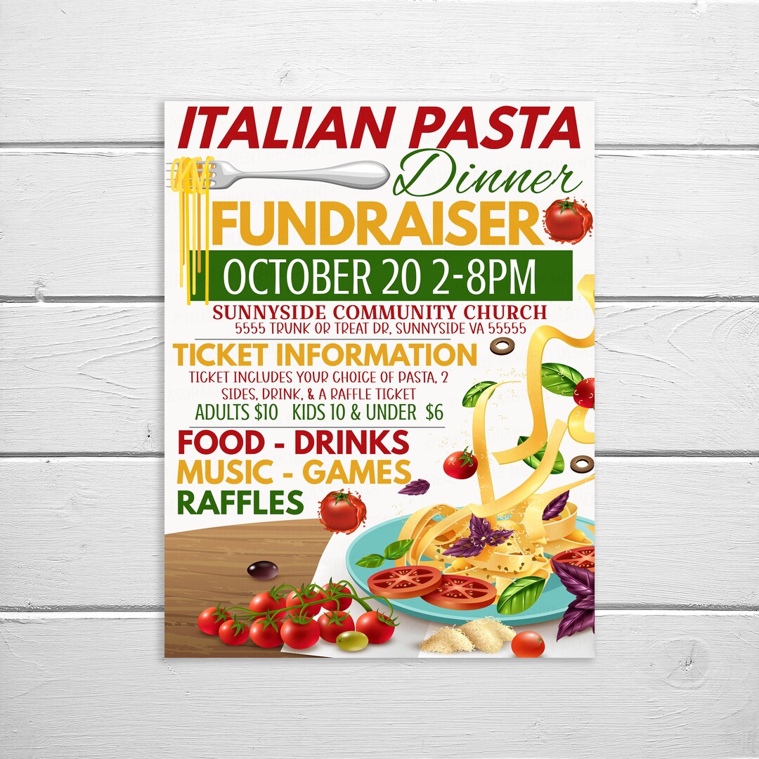 Editable Pasta Fundraiser Flyer, Spaghetti Italian Dinner Fundraising ...