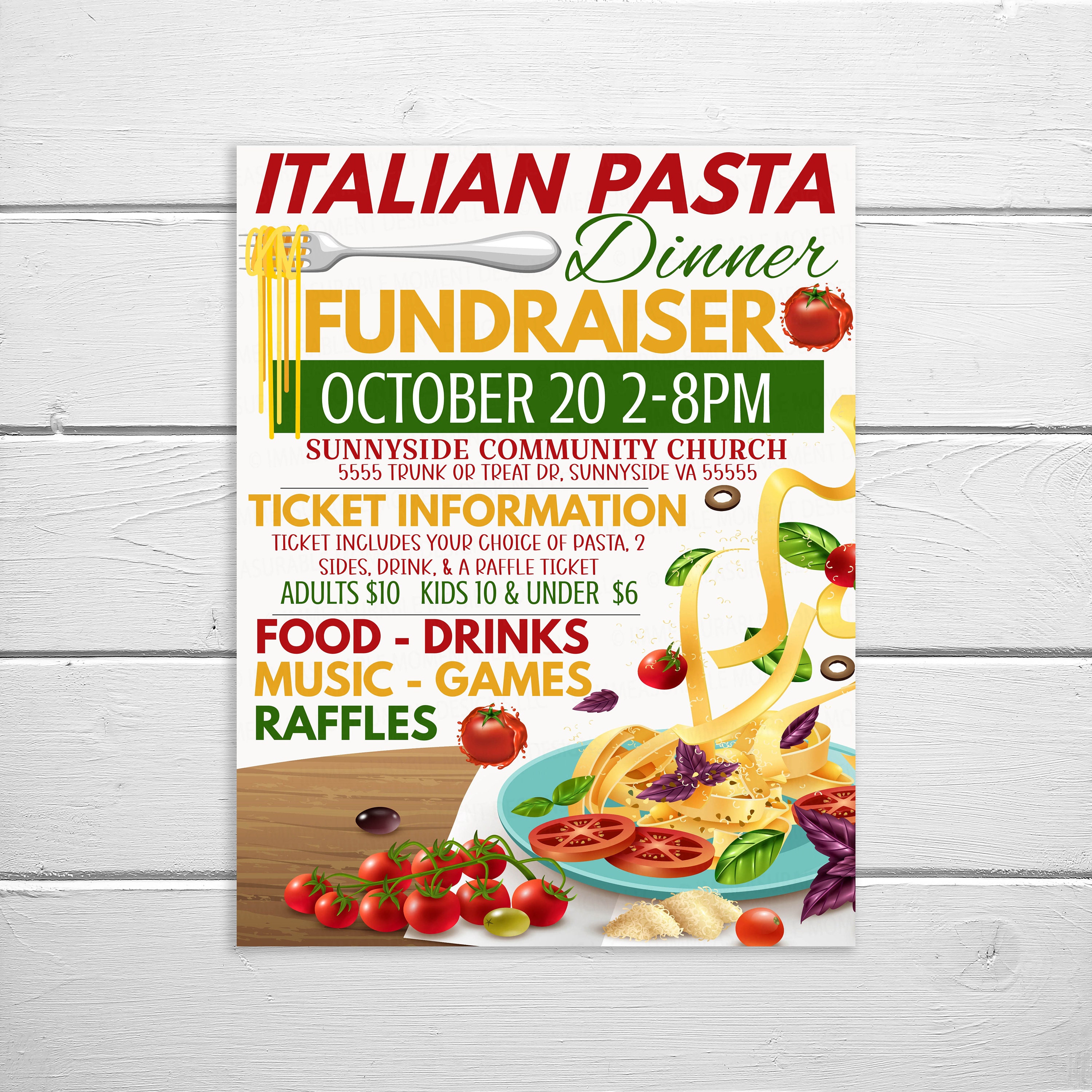 Editable Pasta Fundraiser Flyer, Spaghetti Italian Dinner Fundraising ...