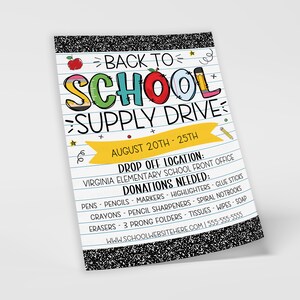 School Supply Drive Flyer, Printable Editable PTO PTA Flyer, Supplies ...