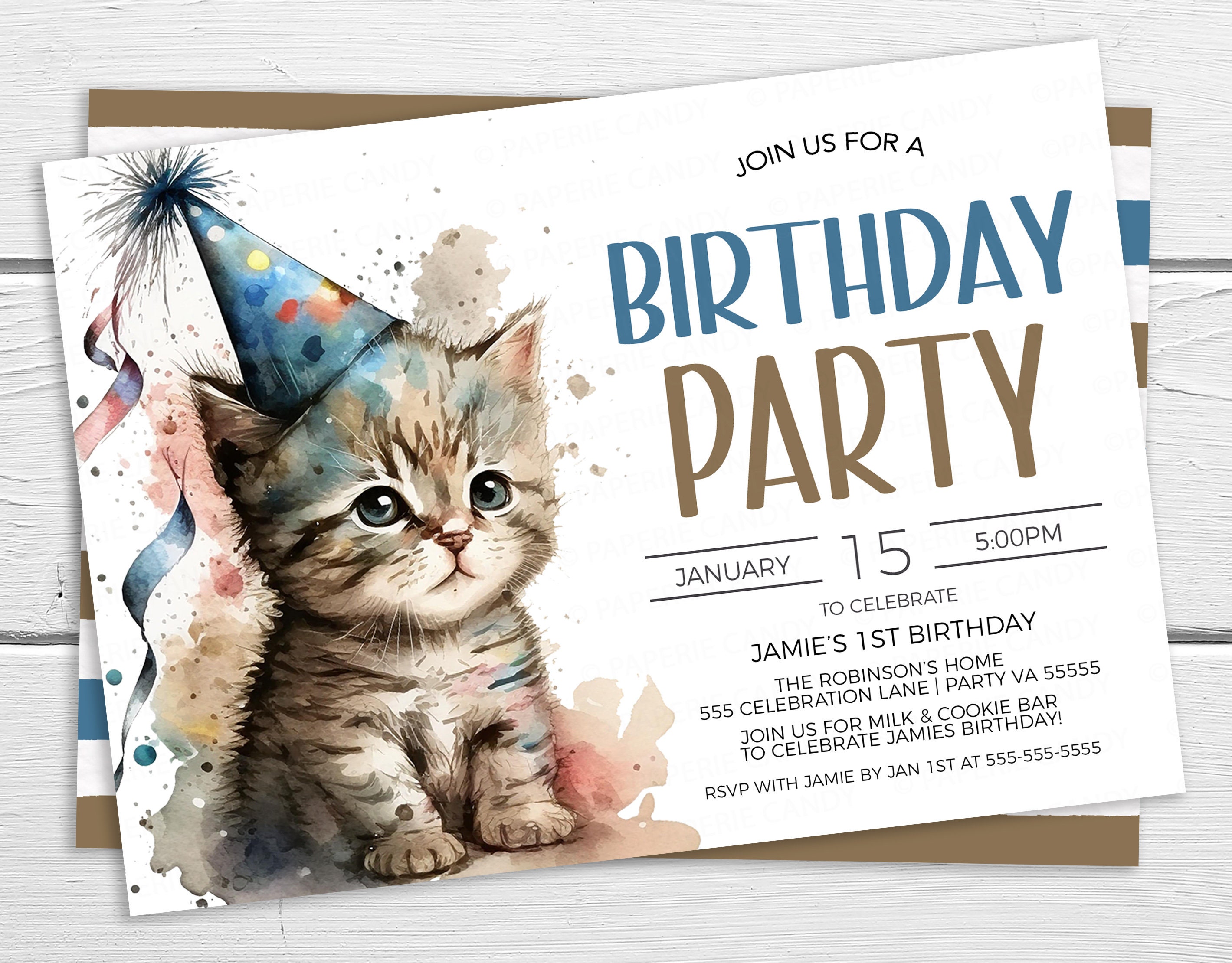 Kitten Invitation Kitten Party Invite Kids Cat Birthday - Etsy