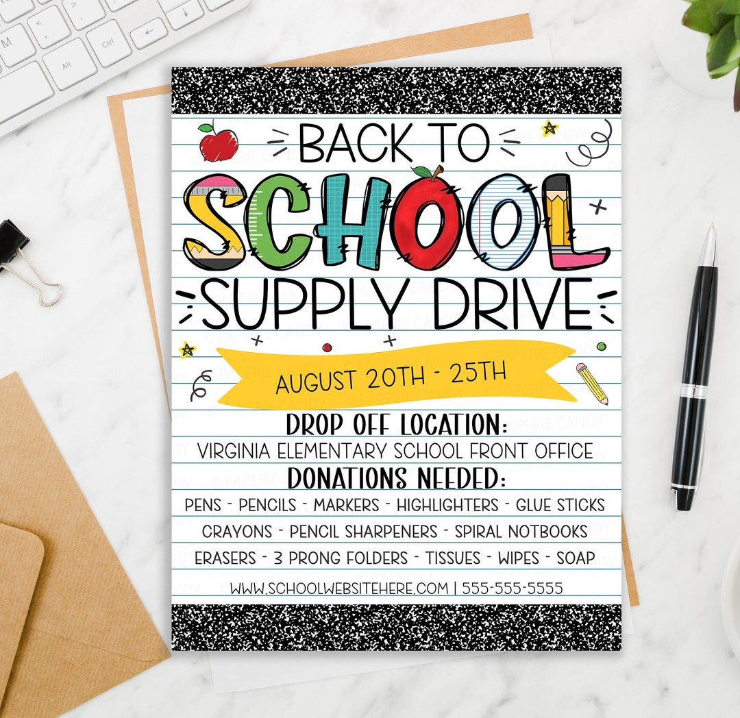 School Supply Drive Flyer, Printable Editable PTO PTA Flyer, Supplies ...