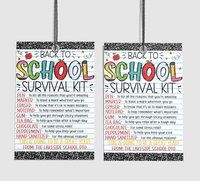 Back to School Survival Kit Gift Tag, Welcome Back First Day, Gift for ...