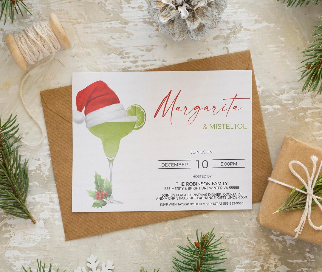 Editable Margarita and Mistletoe Party Invitation, Holiday Fiesta ...