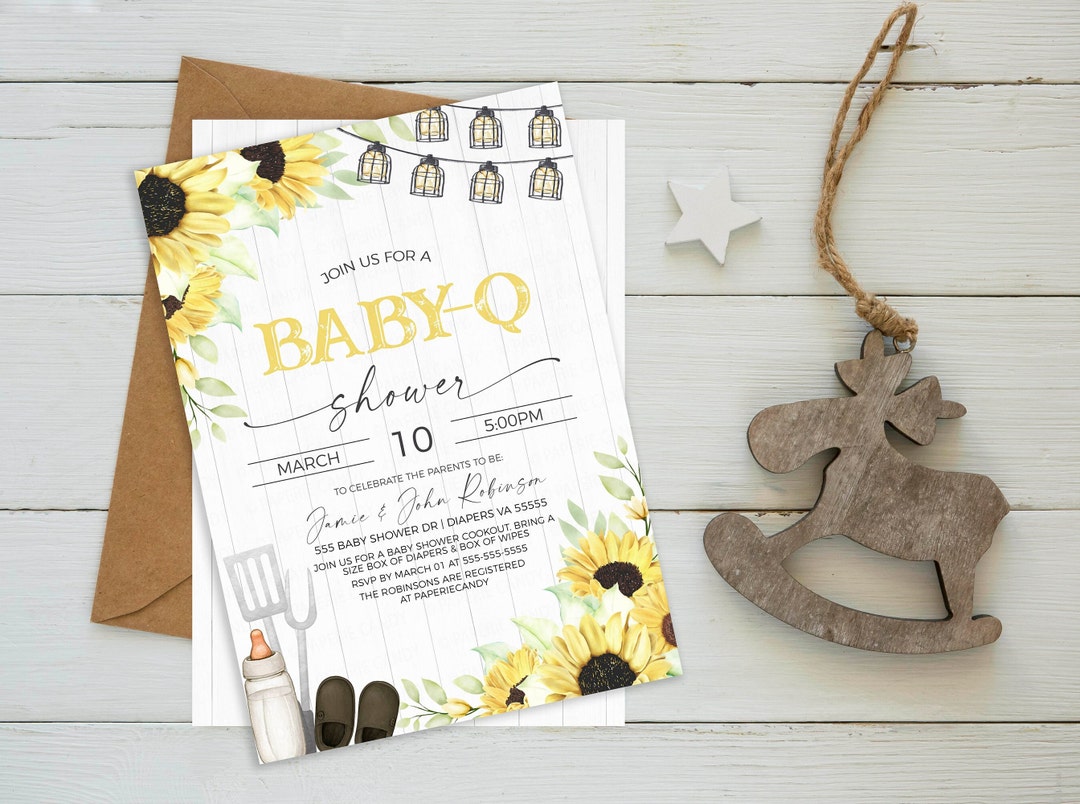Baby-q Baby Shower Invitation, Gender Neutral Sunflowers Baby-q Invite ...