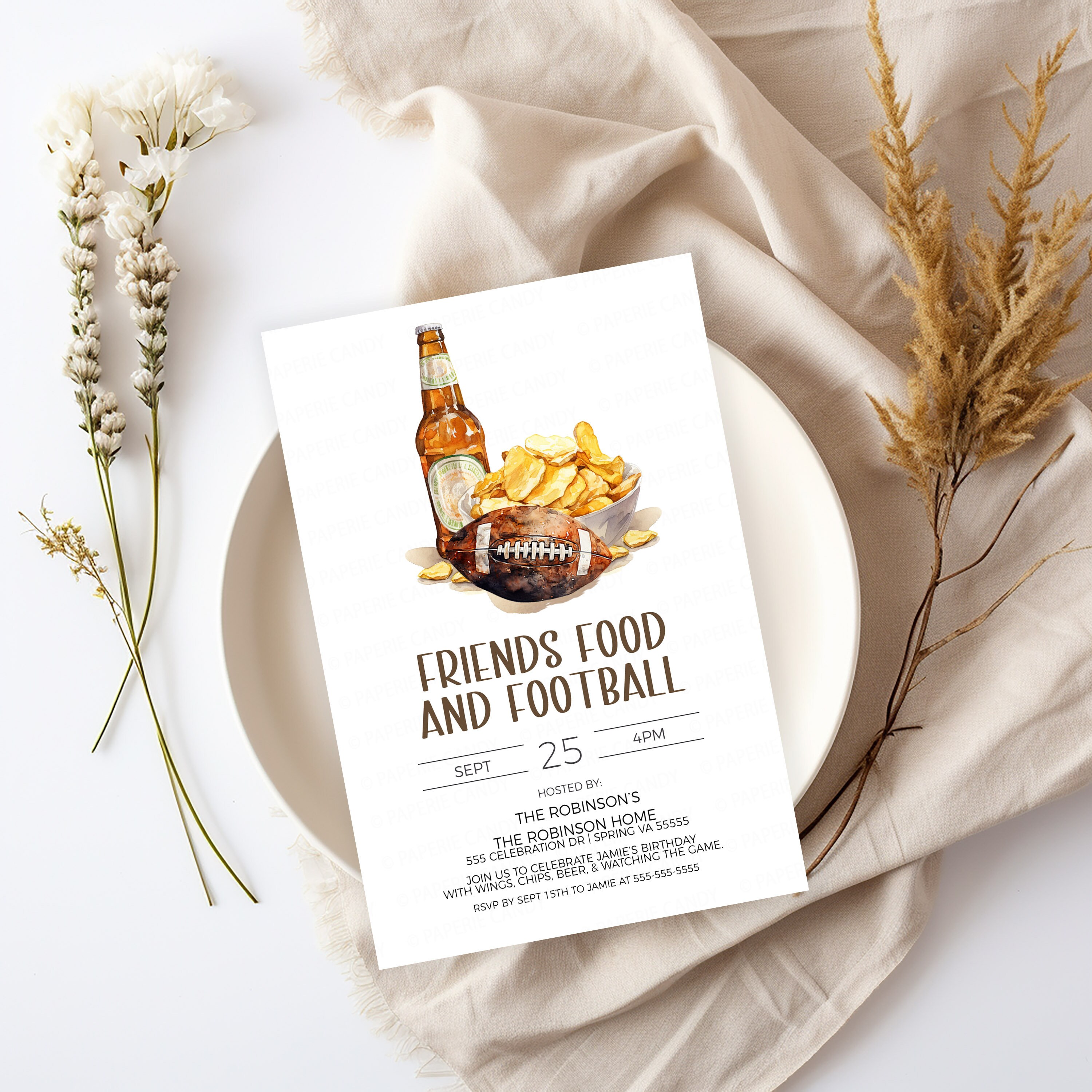 Football Party Invitation, Friends Food & Football Invite, BBQ Burger ...