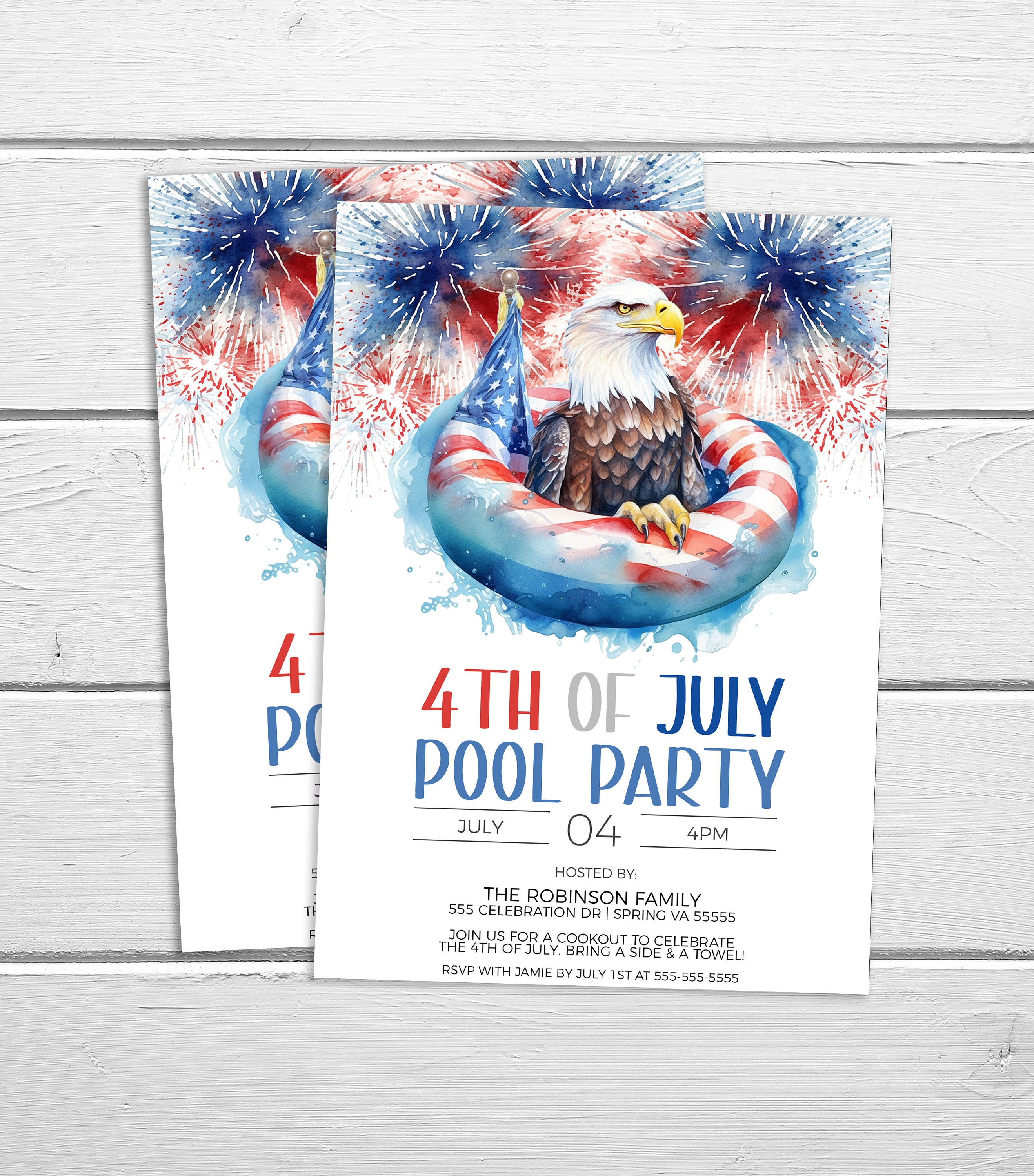 4th of July Pool Party Invitation, Independence Day Pool Party Invite ...